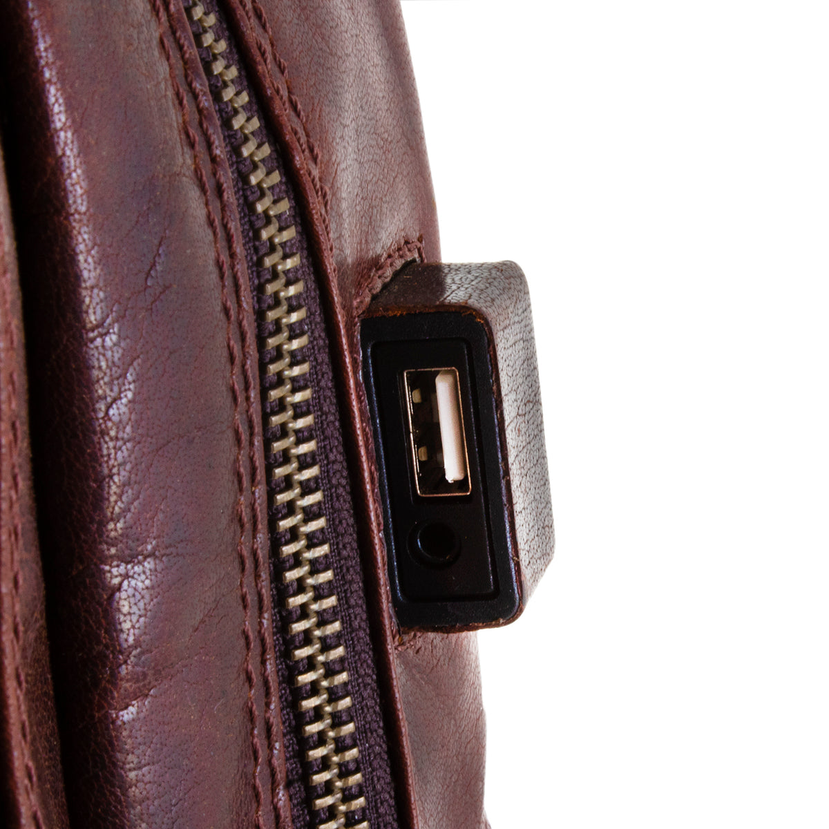 Cheyenne Hand-Stained Water Buffalo 2- Section Backpack w/USB Connecti ...